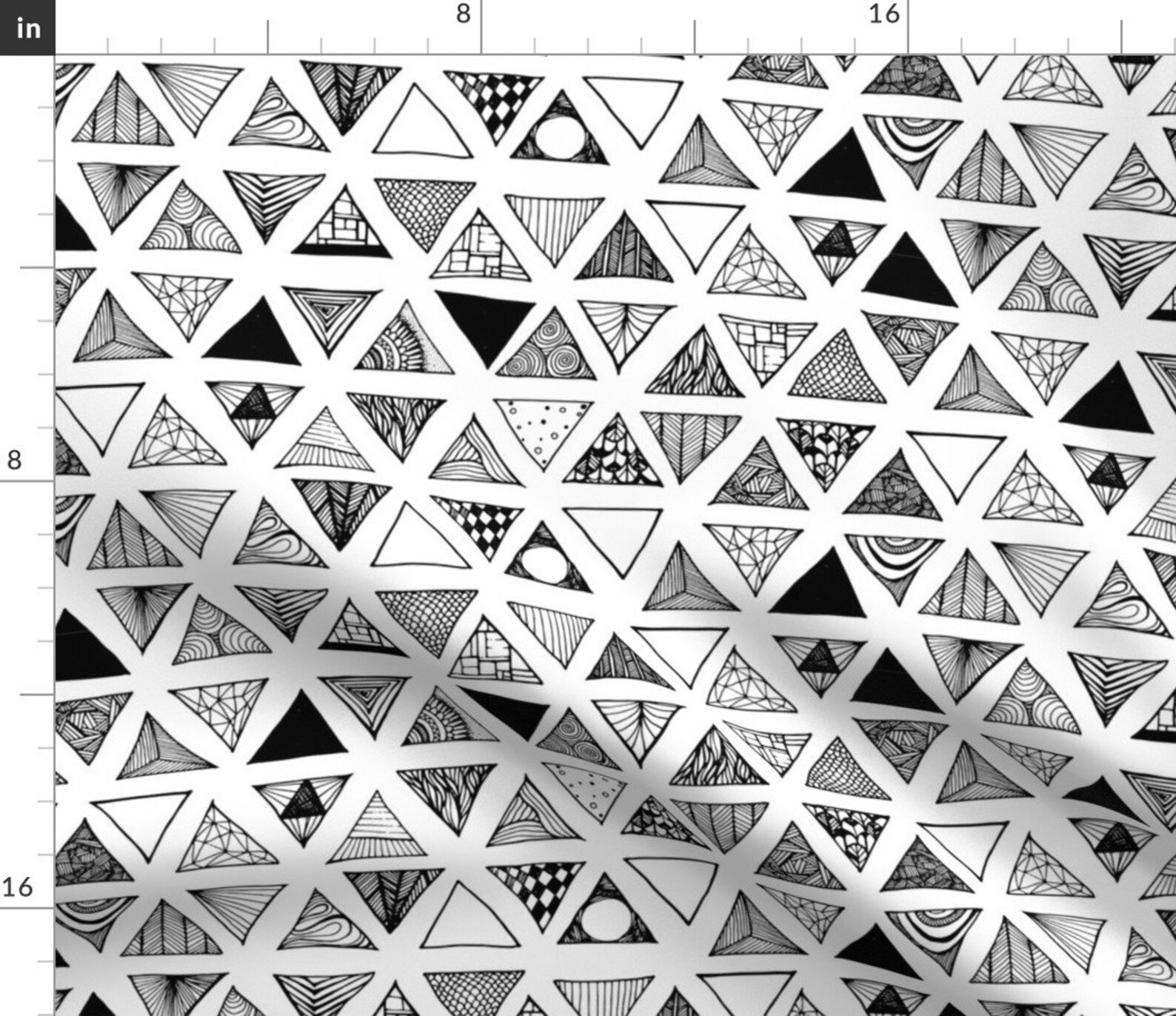 Festive Triangle Fabric Triangle Doodles Bw by Pennyroyal | Etsy