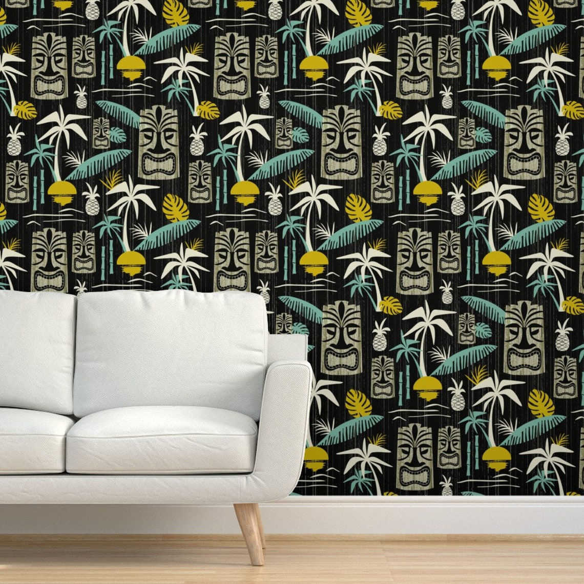 Tiki Wallpaper Island Tiki By Heatherdutton Black Island | Etsy