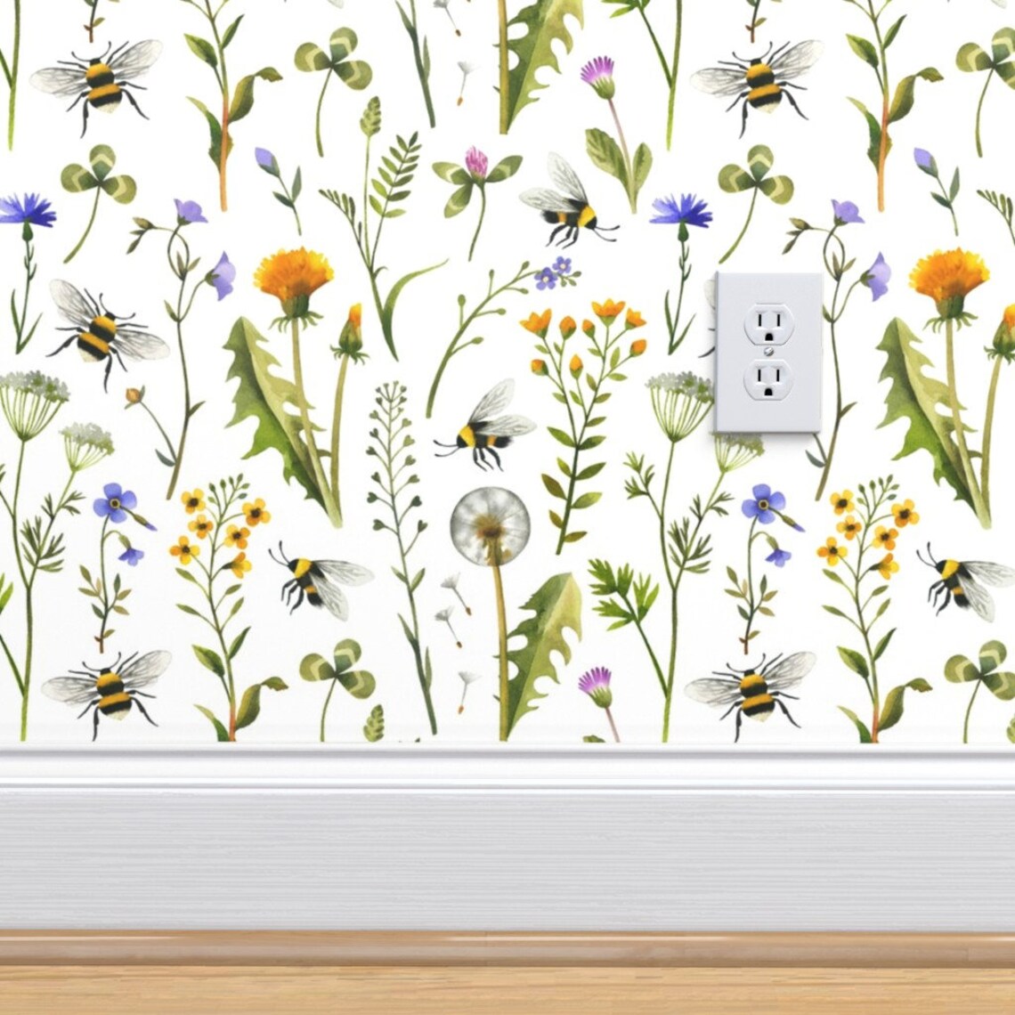 Bees and Flowers Wallpaper Bees and Wildflowers by - Etsy