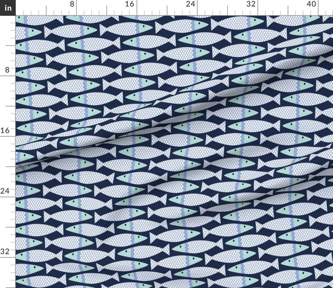 Blue Scalloped Bass Fabric Scalloped Bass Seaglass Indigo by - Etsy