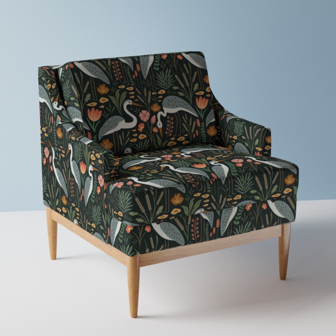 Herons and Cattail Upholstery Fabric Heron and Swamp Plants by Priraj ...