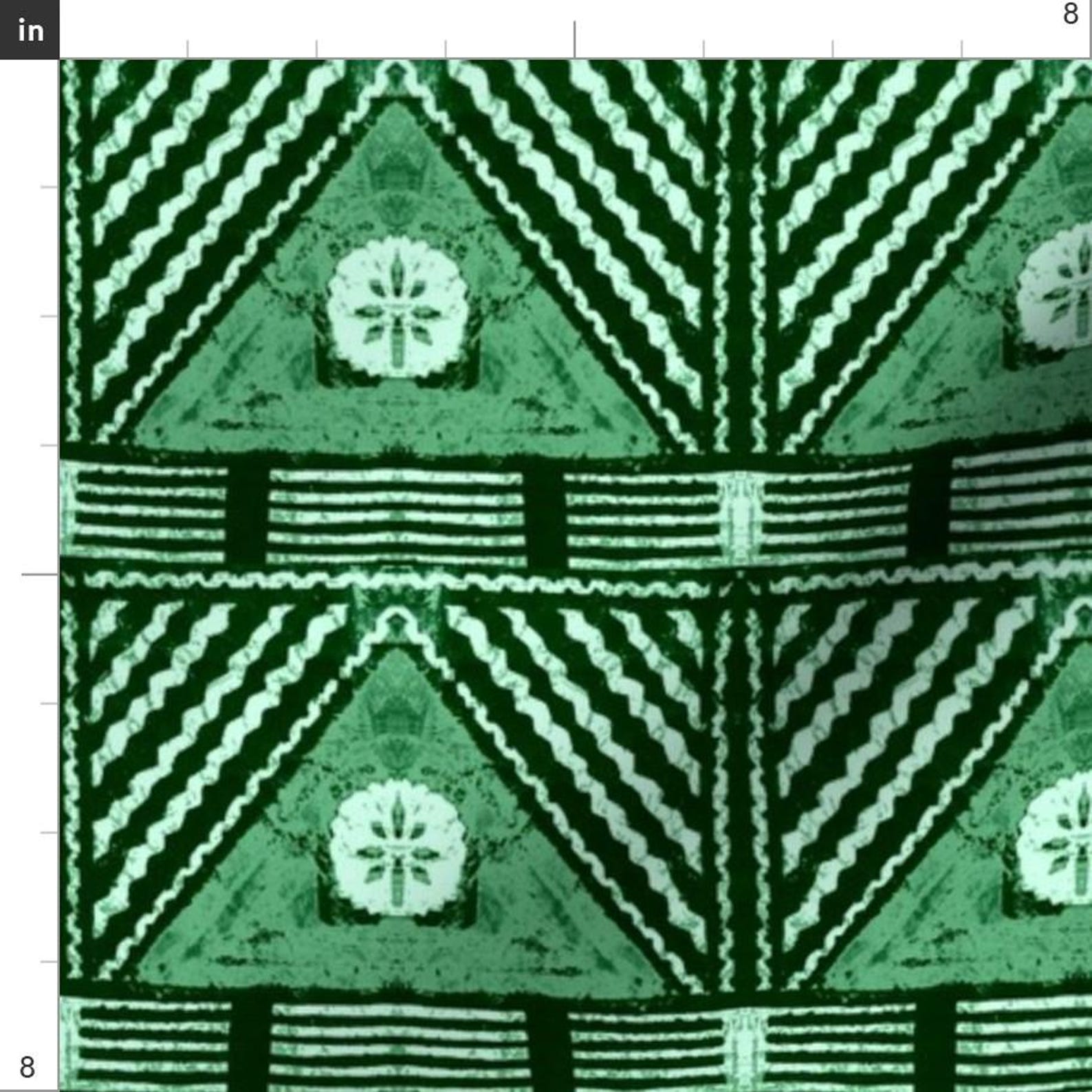 Fiji Green Geometric Illustration Fabric - Fijian Tapa 246 by ...