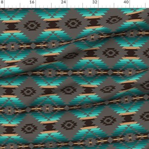 Native Fabric Navajo by 49design Native Tribal Gray Turquoise Blue ...