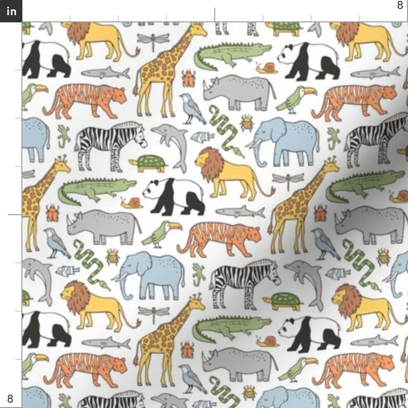Tiny Fabric Zoo Jungle Animals Doodle Tiny by Caja Design - Etsy