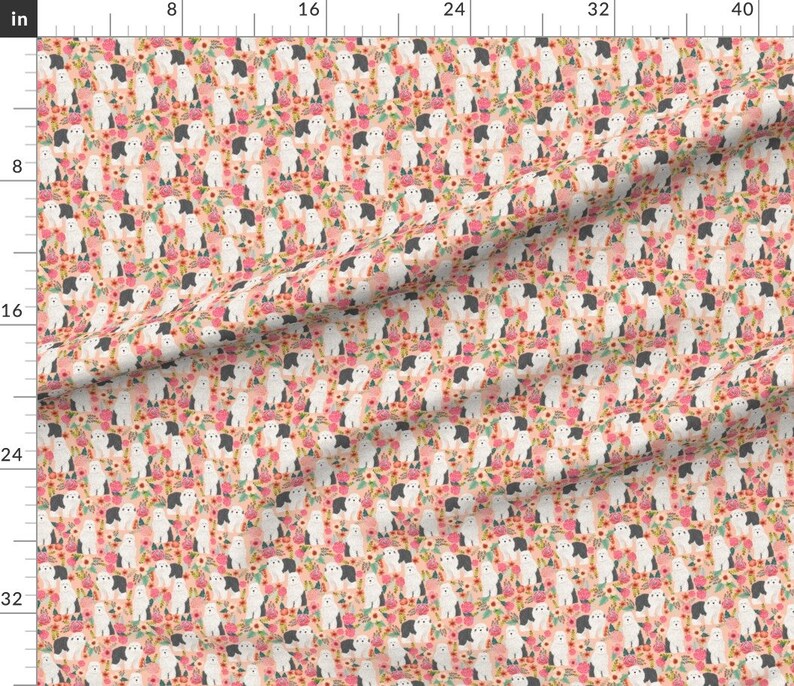 Sheepdog Fabric Old English Sheepdog Florals Cute Floral | Etsy