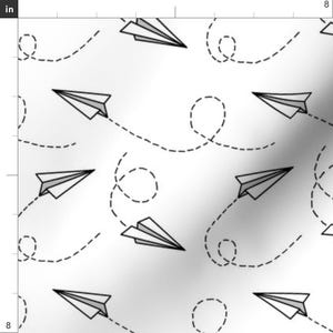 Paper Plane Fabric Black Flying Paper Planes on White by Karliqdesigns ...
