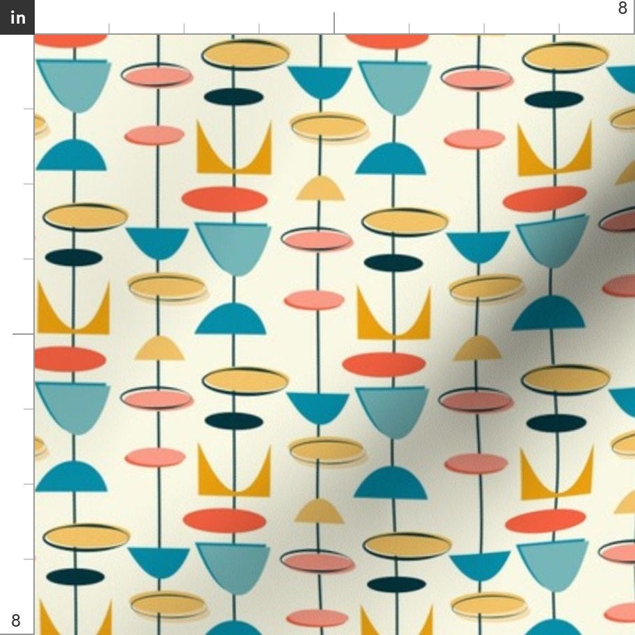 Mid-century Modern Fabric Mid-century Modern Geometric by - Etsy