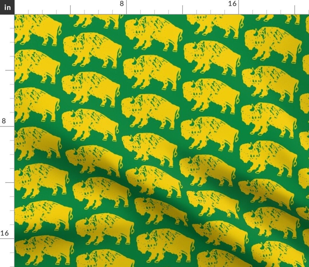 Bison Fabric Bison Print Green Gold by Kelly Korver - Etsy
