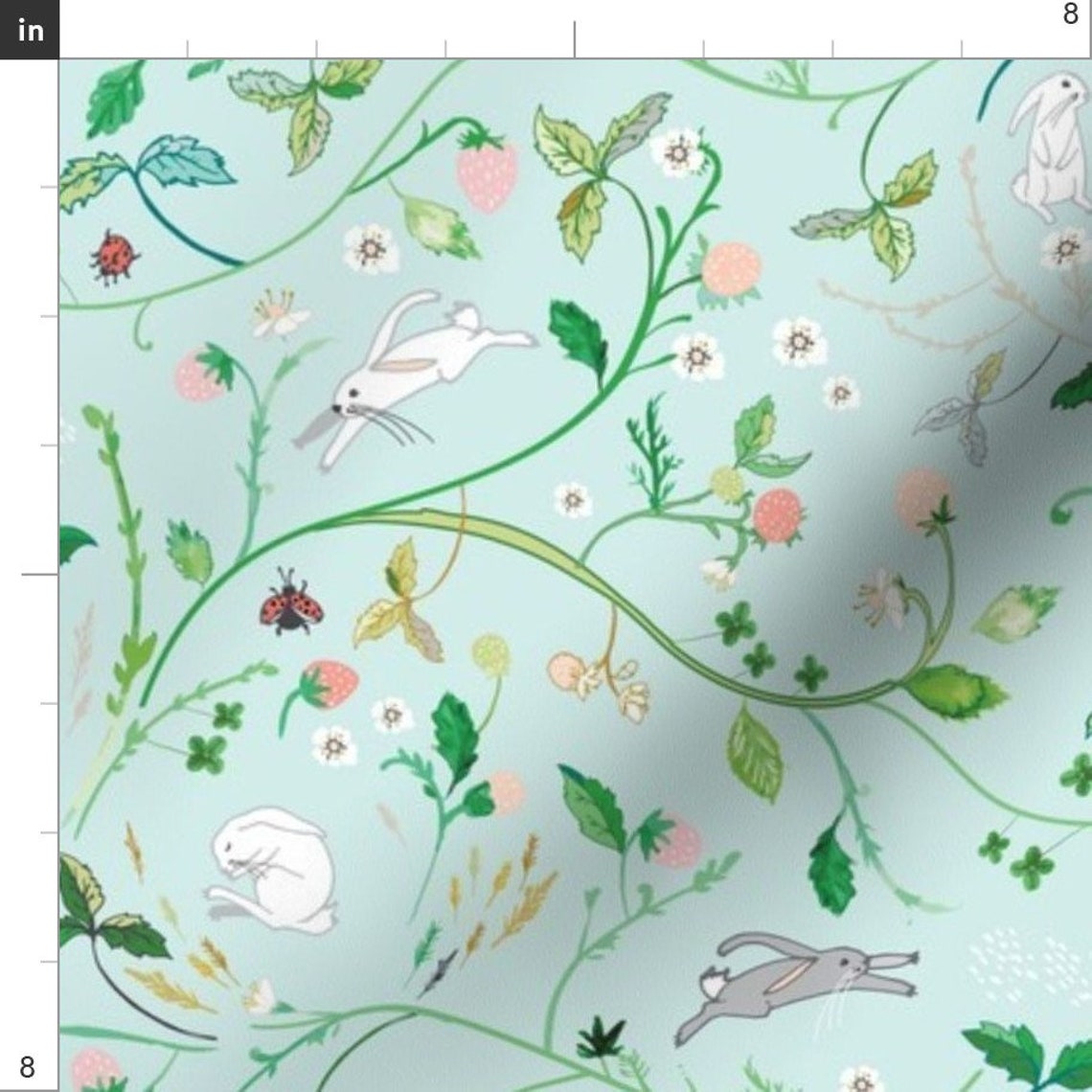 Rabbit Fabric Ambrosia Strawberry Patch blue by Nouveau | Etsy