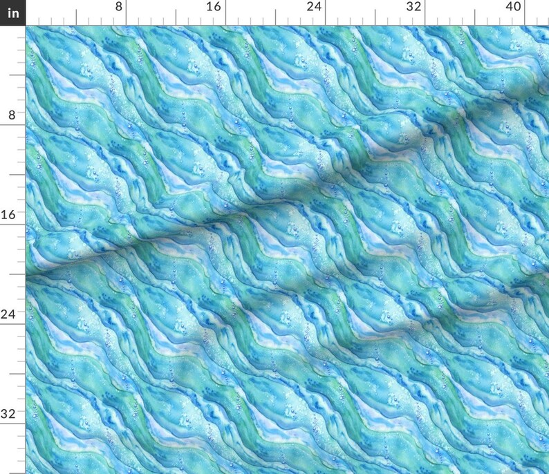 Watercolor Summer Ocean Fabric Diagonal Marine Pattern by - Etsy