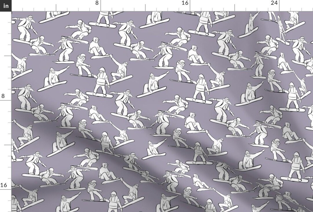 Snowboarders on Purple Fabric Snowboarders on Purple by Landpenguin ...