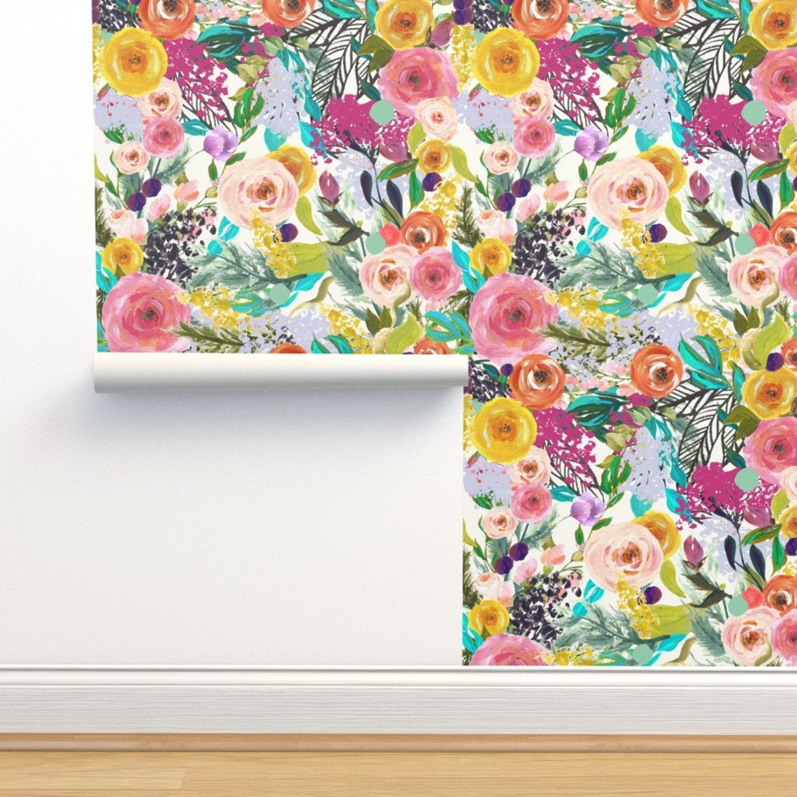 Big Floral Wallpaper Autumn Blooms Giant // Bright by - Etsy