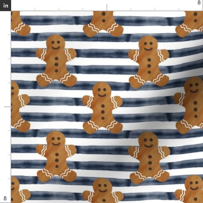 Gingerbread Man Fabric Gingerbread Navy Stripes by - Etsy