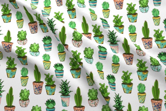 Modern Cactus Fabric Green Cactus By Juliabadeeva Colorful