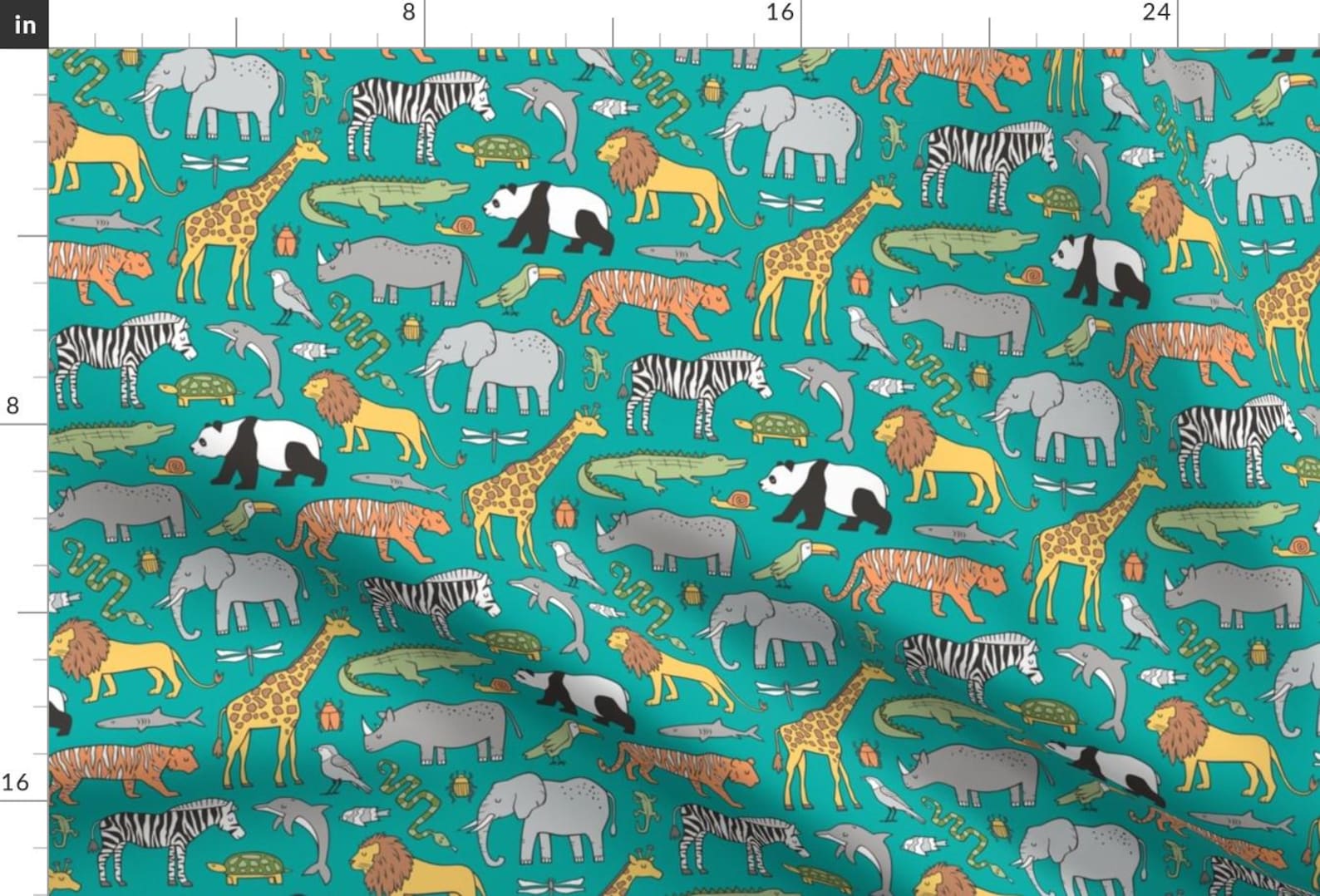 Zoo Animals Fabric - Zoo Jungle Animals Doodle on Green by Caja Design ...