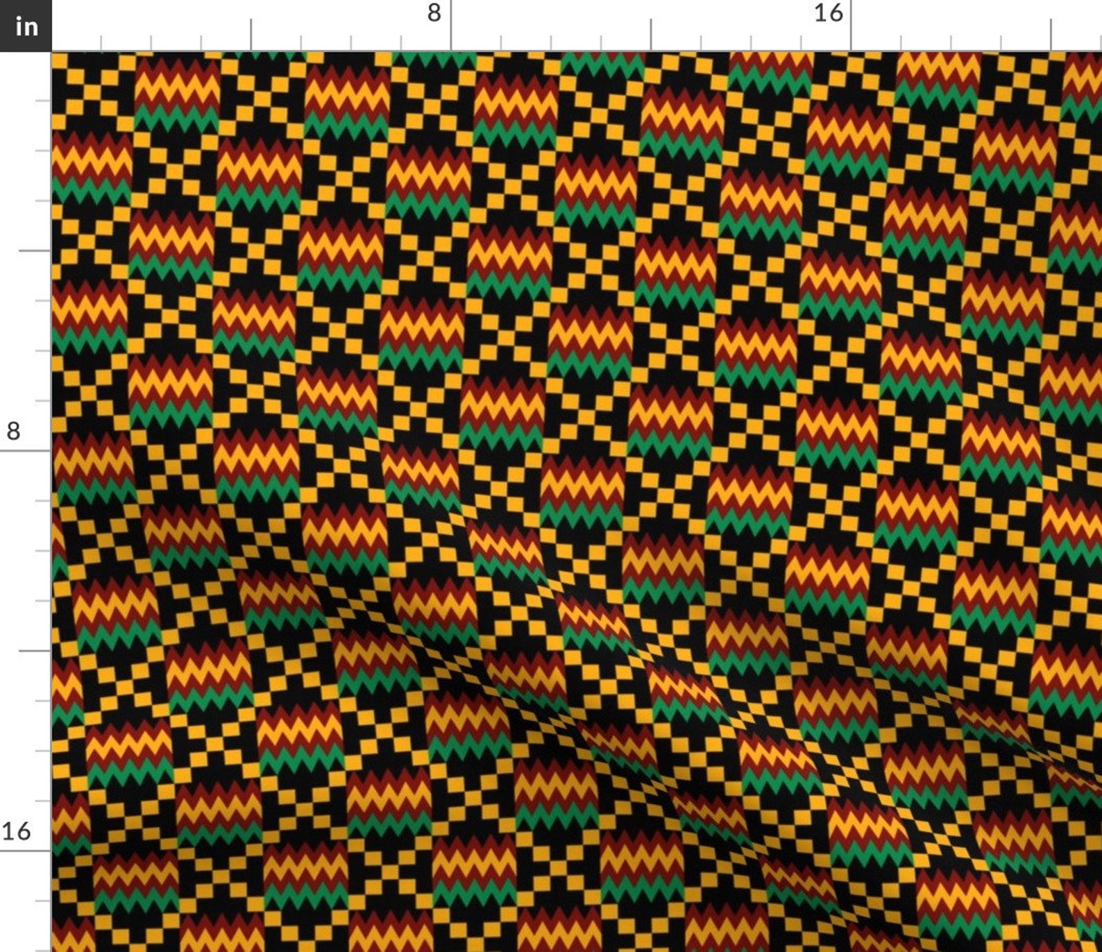 African Art Fabric 3 Inch Yellow Green Red on Black Kente | Etsy