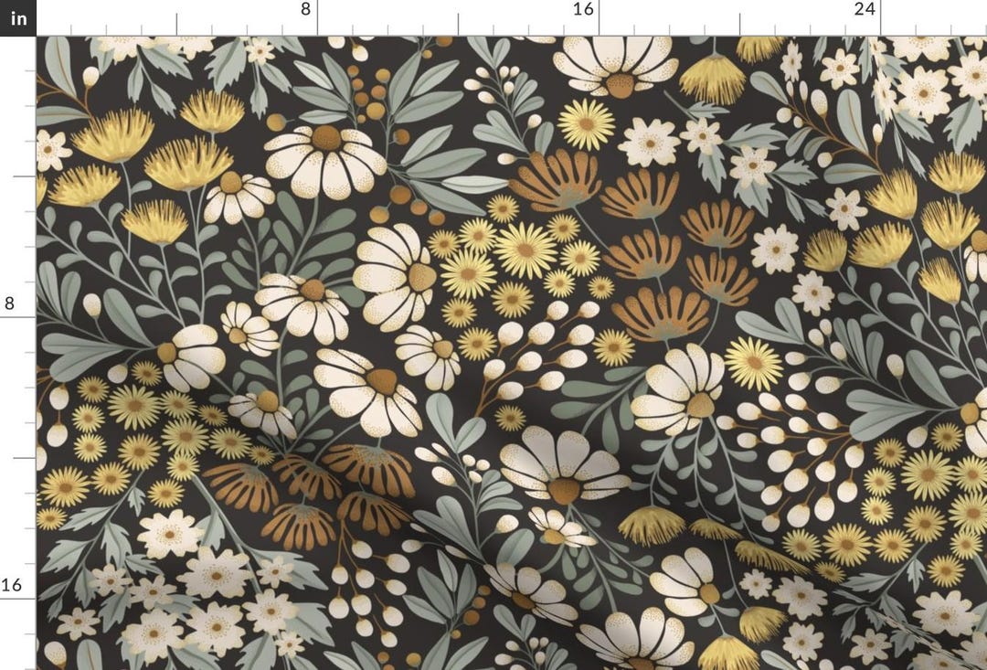 Neutral Floral Fabric Wilderness Garden by Garabateo Earth Tone Sage ...