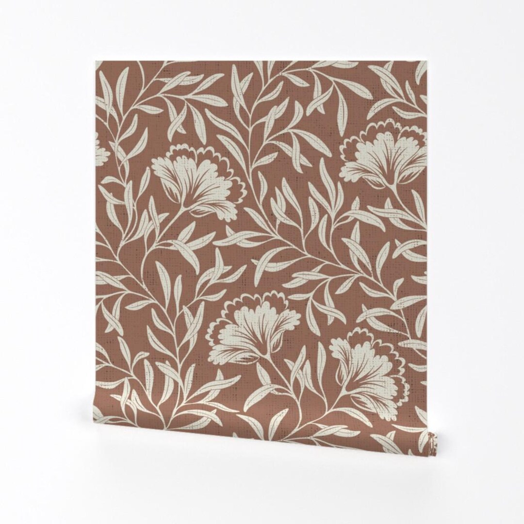 Mocha Removable Peel and Stick Wallpaper - Floral Distressed Faded Worn ...