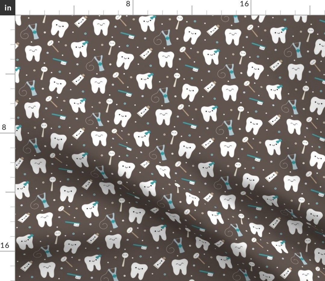 Tooth Cleanliness Fabric Happy Teeth Friends Teal by Clayvision Dental ...