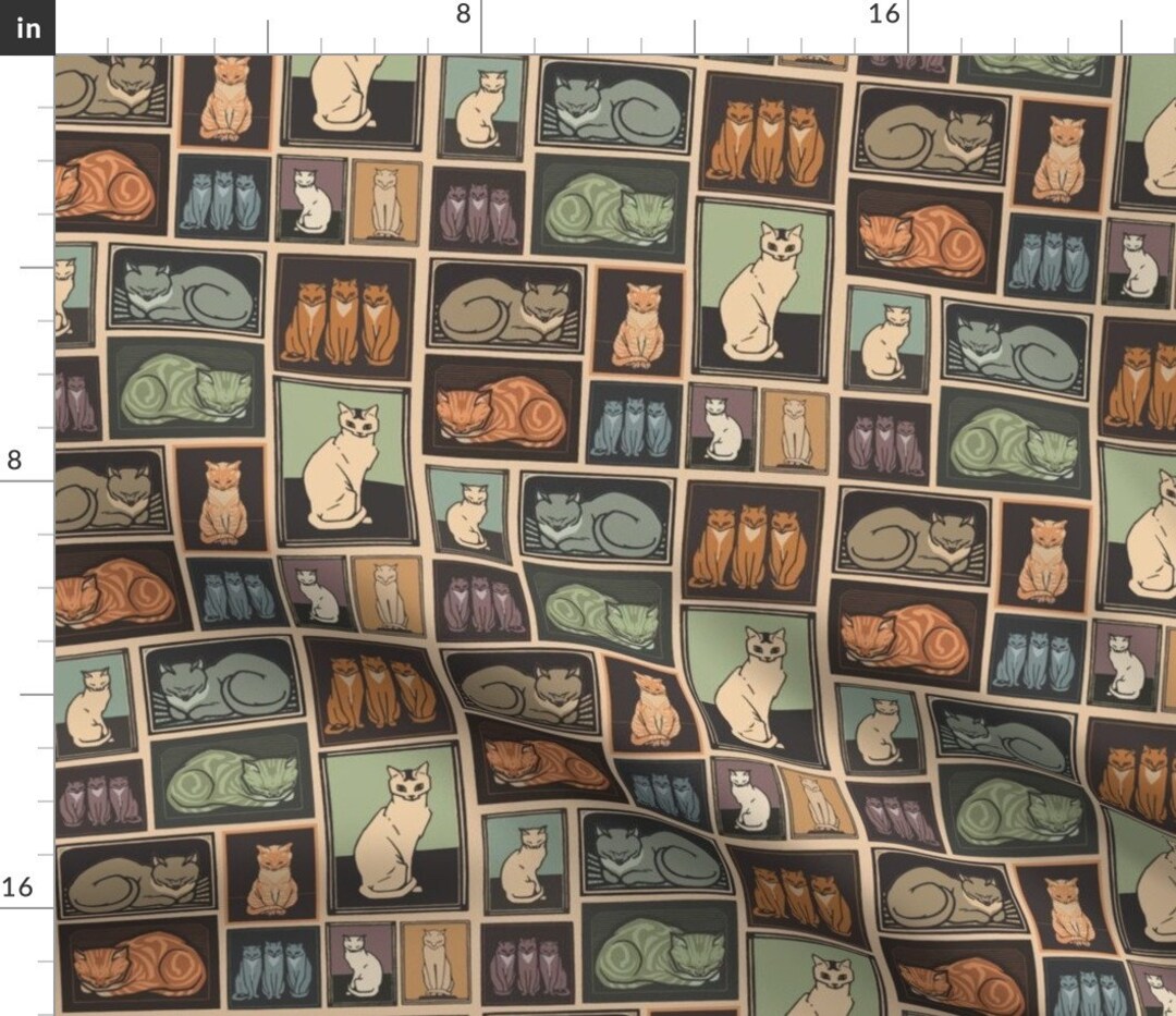 Framed Cats Fabric cat Pattern by Silveroakdesign Block Cat - Etsy