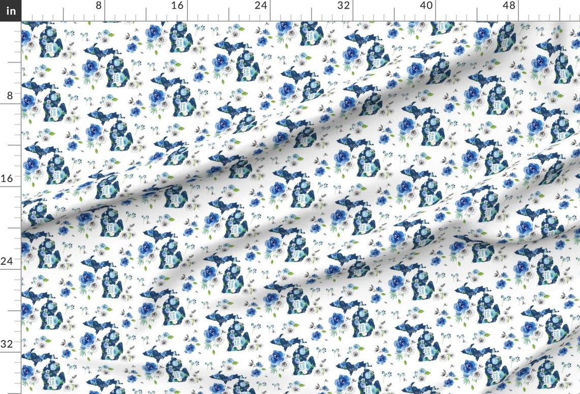 Michigan Fabric - Detroit Pride by Shopcabin - Blue Floral Detroit ...