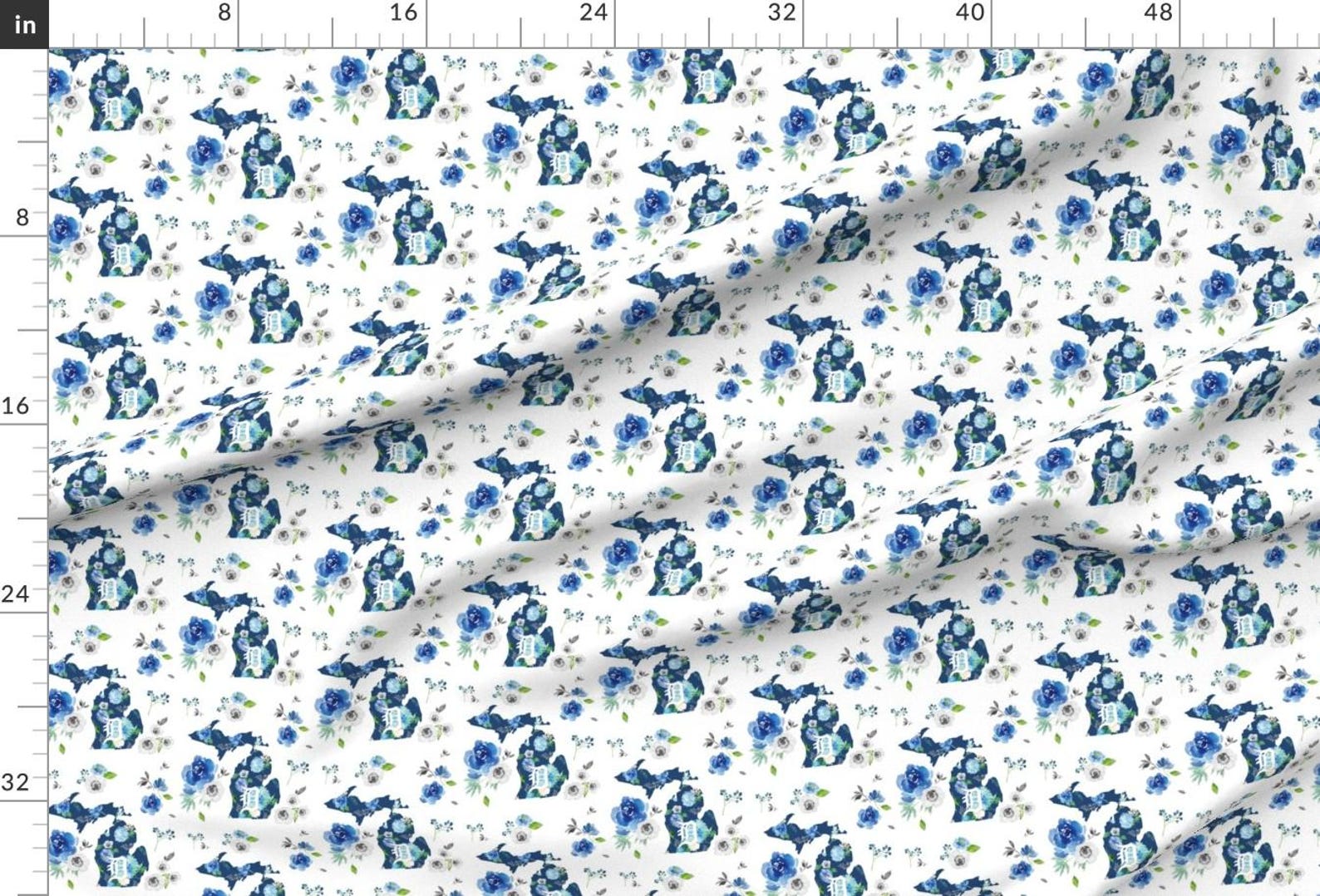 Michigan Fabric - Detroit Pride by Shopcabin - Blue Floral Detroit ...