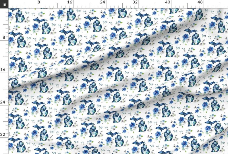 Michigan Fabric - Detroit Pride by Shopcabin - Blue Floral Detroit ...