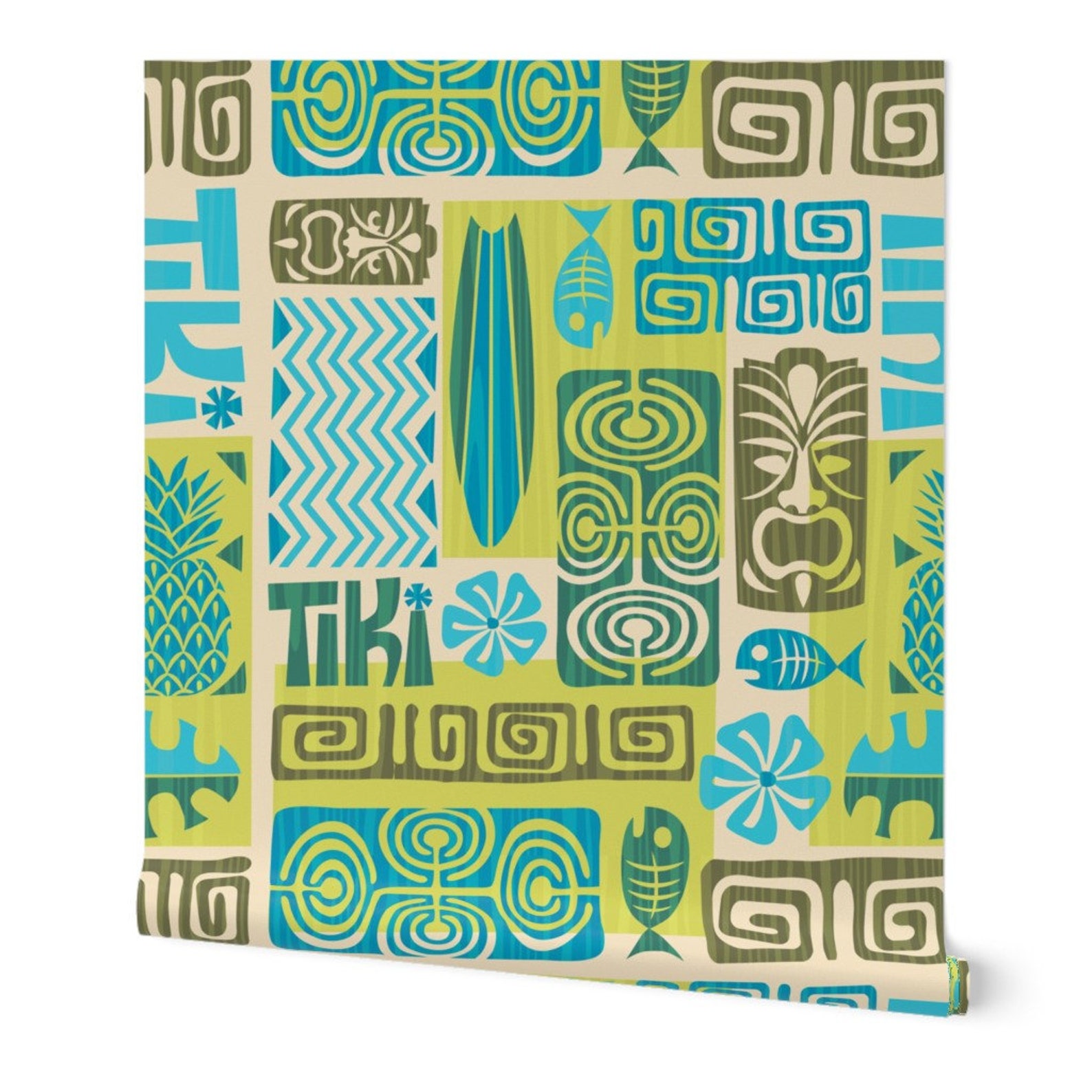 Tiki Wallpaper Retro Tiki by Pinkpineappledesign Tiki | Etsy