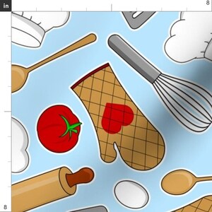 Chef Fabric - in the Kitchen Blue by Jannasalak - Cook Cooking Rolling ...