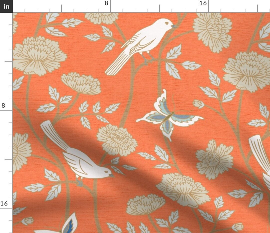 Orange Chinoiserie Fabric Miya Chinoiserie by Mijuo_design Peony ...
