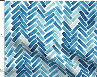 Blue Chevron Fabric | Etsy