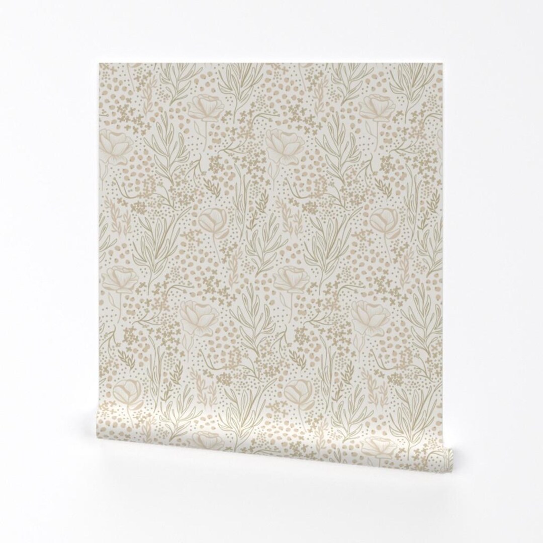 Neutral Flowers Removable Peel and Stick Wallpaper - Ditsy Beige Floral ...