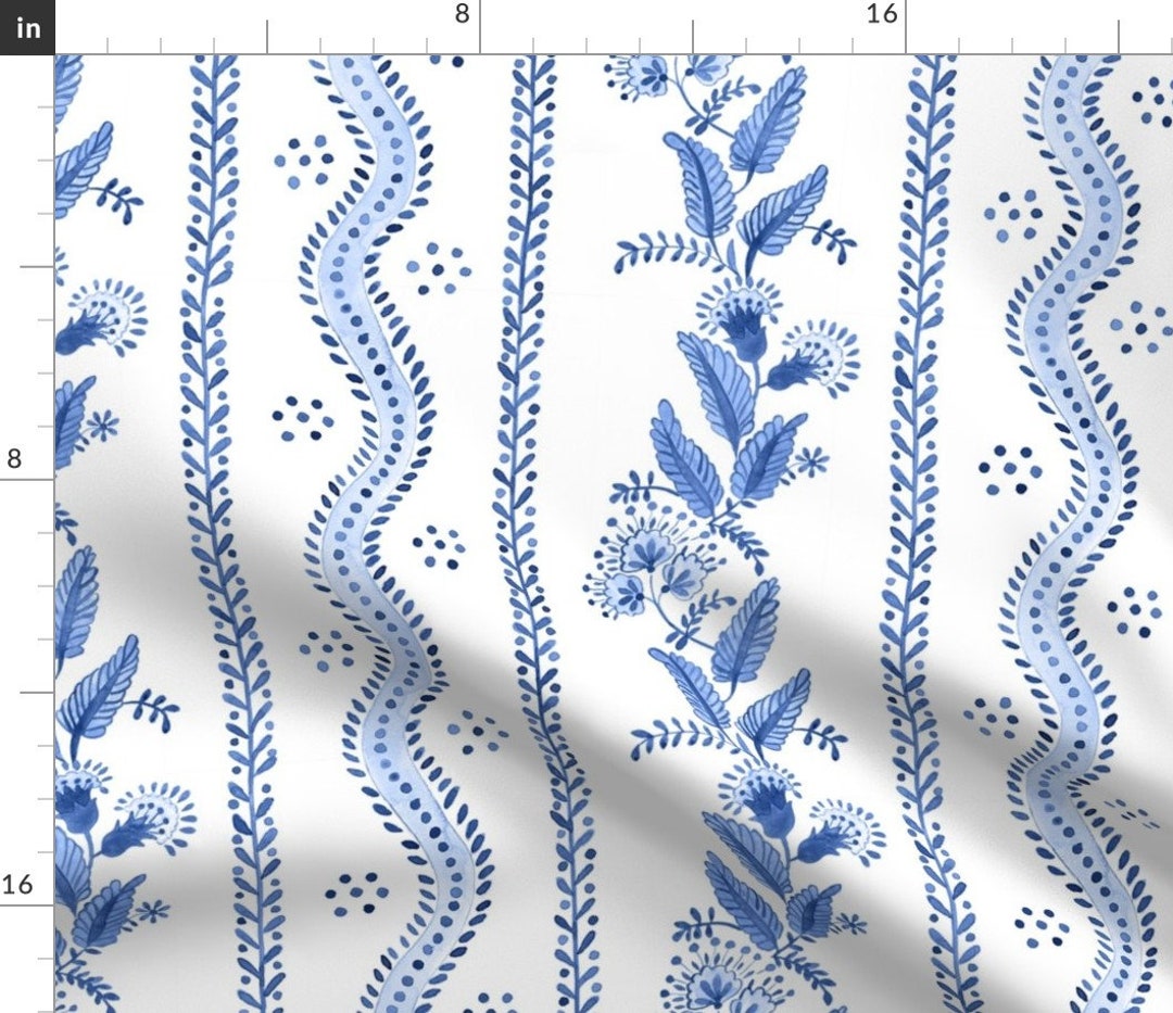Grandmillennial Fabric Blue Emma Stripe by Danika_herrick Botanical ...