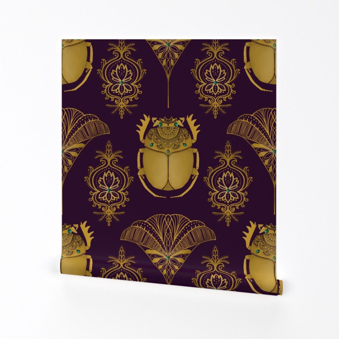 Egyptian Art Deco Wallpaper Yellow Scarabs by Ella_frieda Scarab Beetle ...