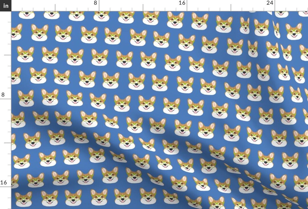 Corgi Fabric Corgi Glasses Nerd Dog Fabric on Blue by Petfriendly Blue ...
