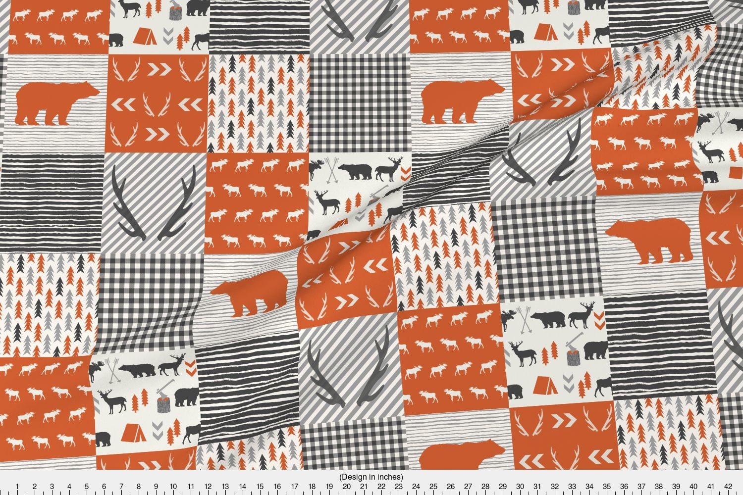 Orange Cheater Quilt Fabric Cheater Quilt Hunting Moose Bear | Etsy