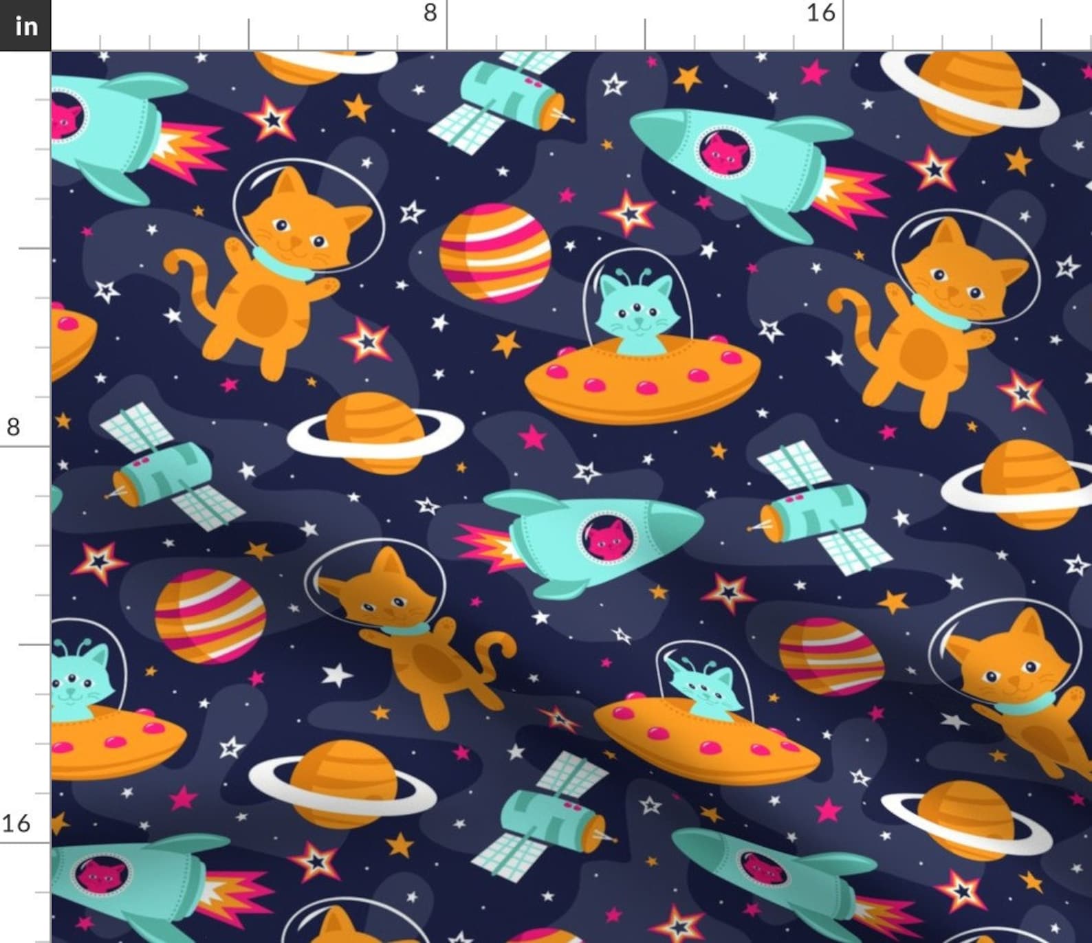 Space Cats Astronaut Fabric Cosmic Cats by Robyriker Outer - Etsy