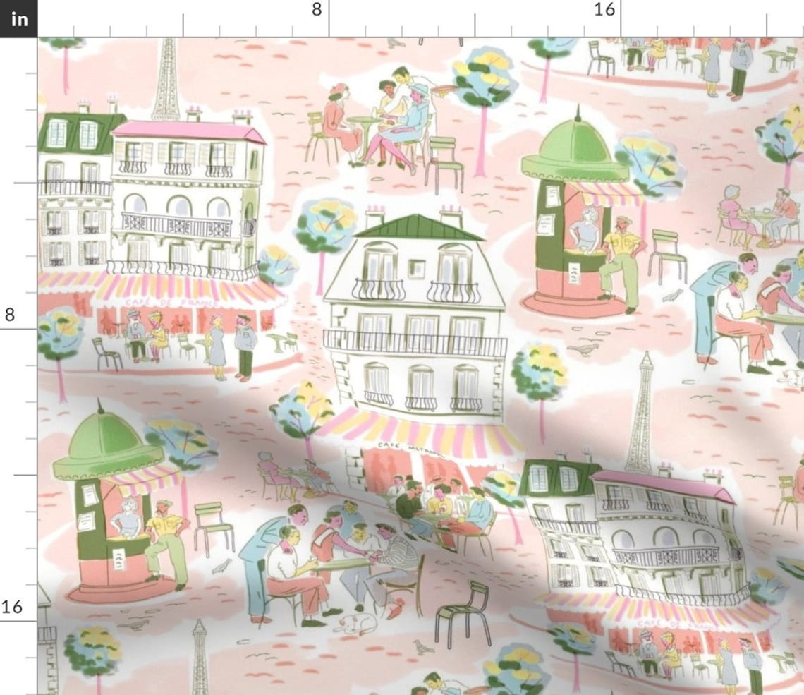 Cafe Fabric Pastel French Cafe by Vinpauld Neutral Pastel | Etsy