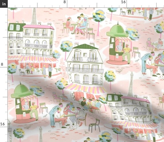 Cafe Fabric Pastel French Cafe by Vinpauld Neutral Pastel | Etsy