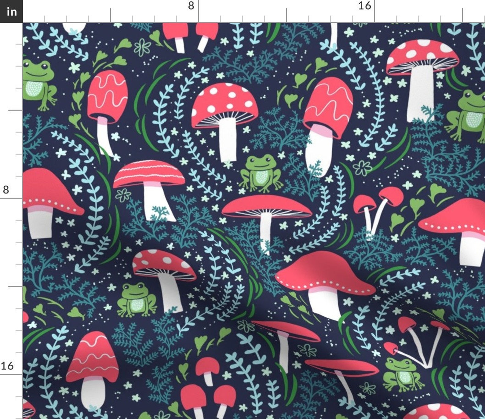 Toad Fabric Mushrooms Toadstools and Frogs by Creativeinchi - Etsy