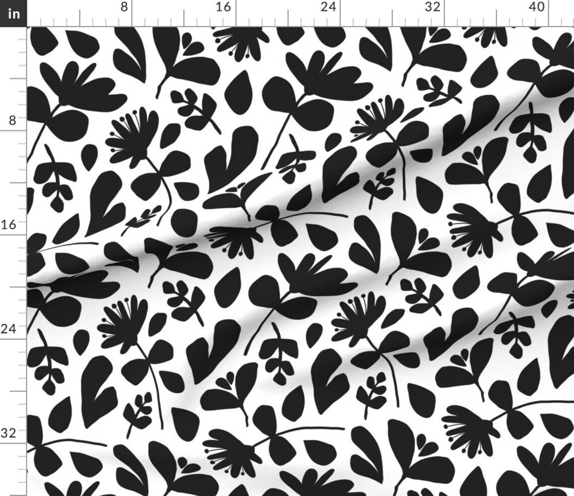 Floral Silhouette Fabric floral Silhouette Large // Bw by - Etsy
