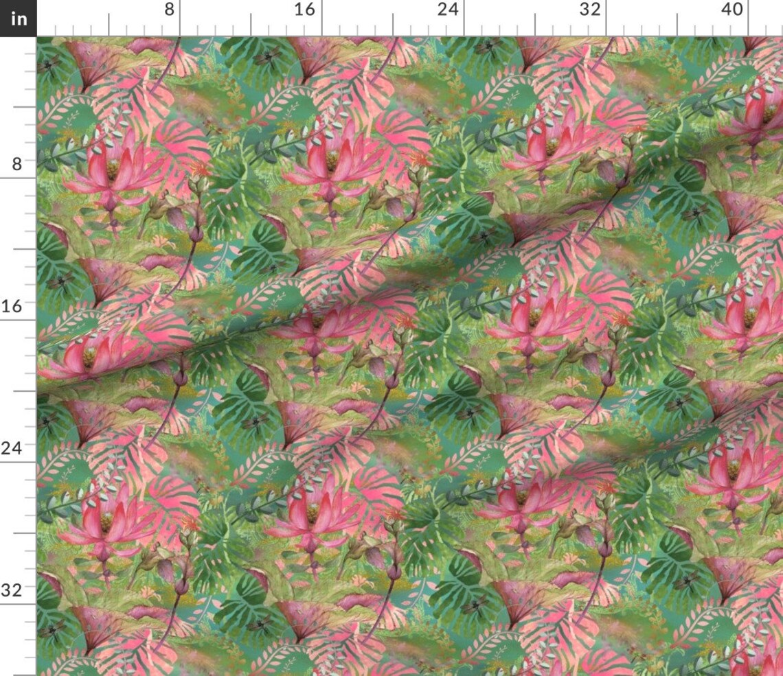 Bohemian Pink and Green Tropical Pattern Fabric Bohemian - Etsy