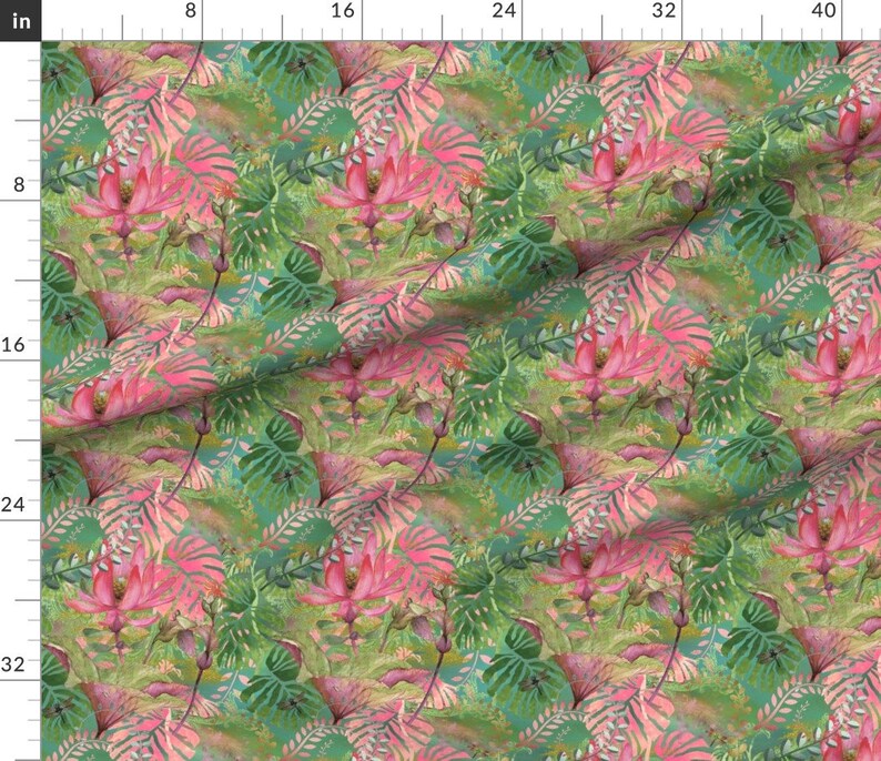 Bohemian Pink and Green Tropical Pattern Fabric Bohemian - Etsy