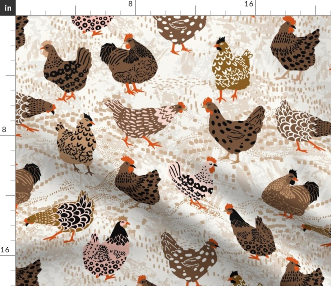 Farmhouse Hens Fabric Chickens by Design_dannick Barnyard Earth Tones ...