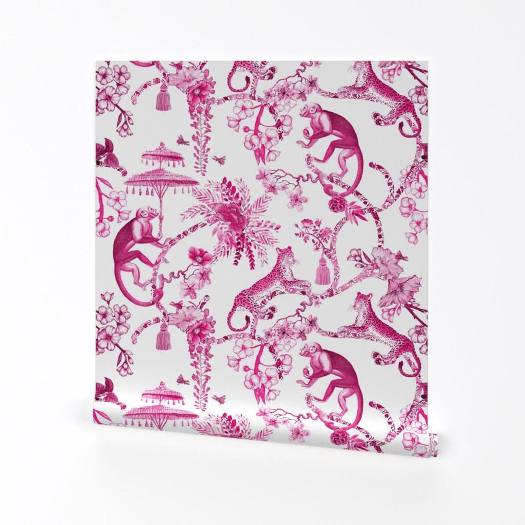 Maximalist Vintage Removable Peel and Stick Wallpaper - Bright Pink Hot ...
