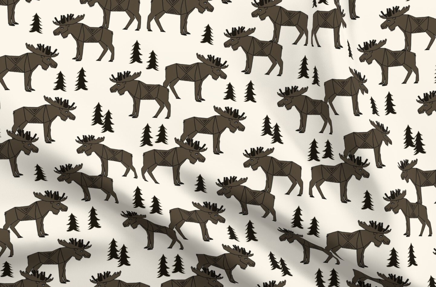 Moose Fabric Moose Forest Dark Brown And Cream Custom | Etsy