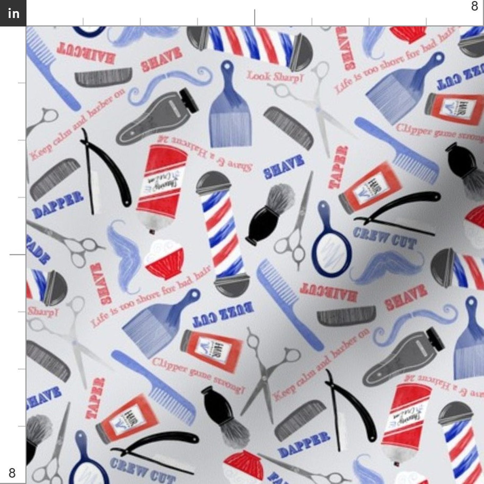 Barber Shop Gray Red Fabric Barber Shop Shave and A - Etsy