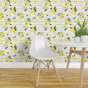 Lemons Wallpaper - Citrus + Flowers Lemon Stripe by Crystal Walen ...