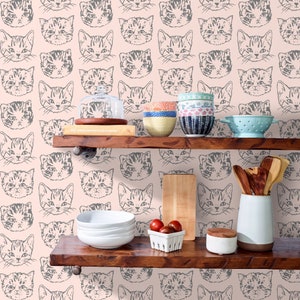 Pink Cat Wallpaper Cat Stack Grey on Peach by - Etsy