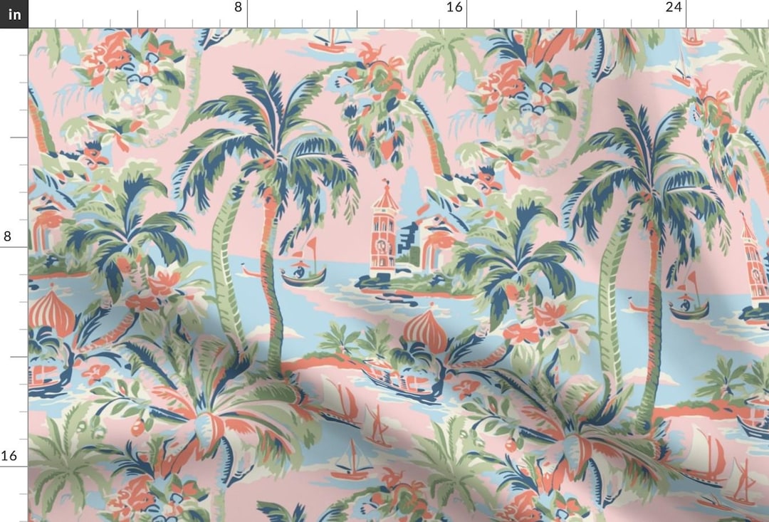 Grandmillennial Fabric - Tropic Toile Pink by Whitneyenglish ...